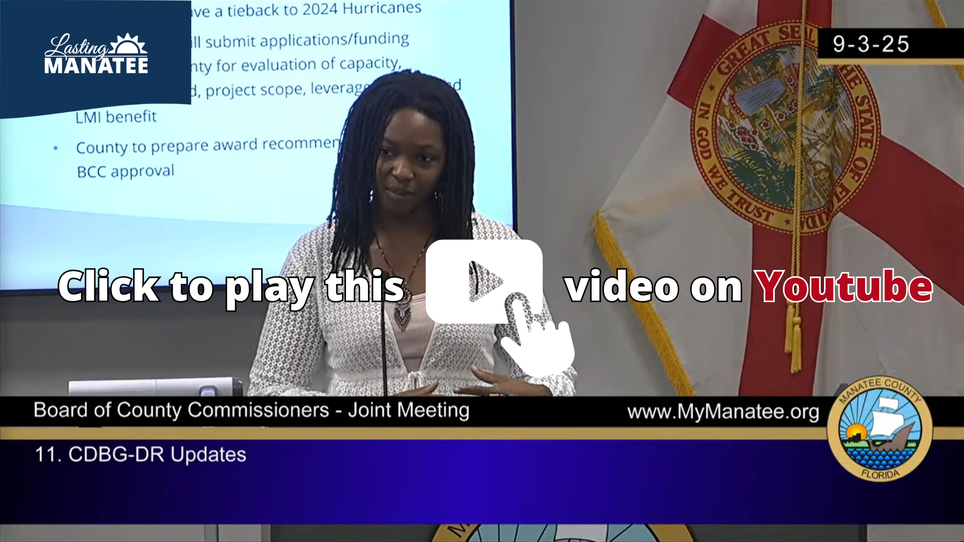 Lasting Manatee delivers Briefing at the BOCC Joint Meeting with the City of Holmes Beach on ...